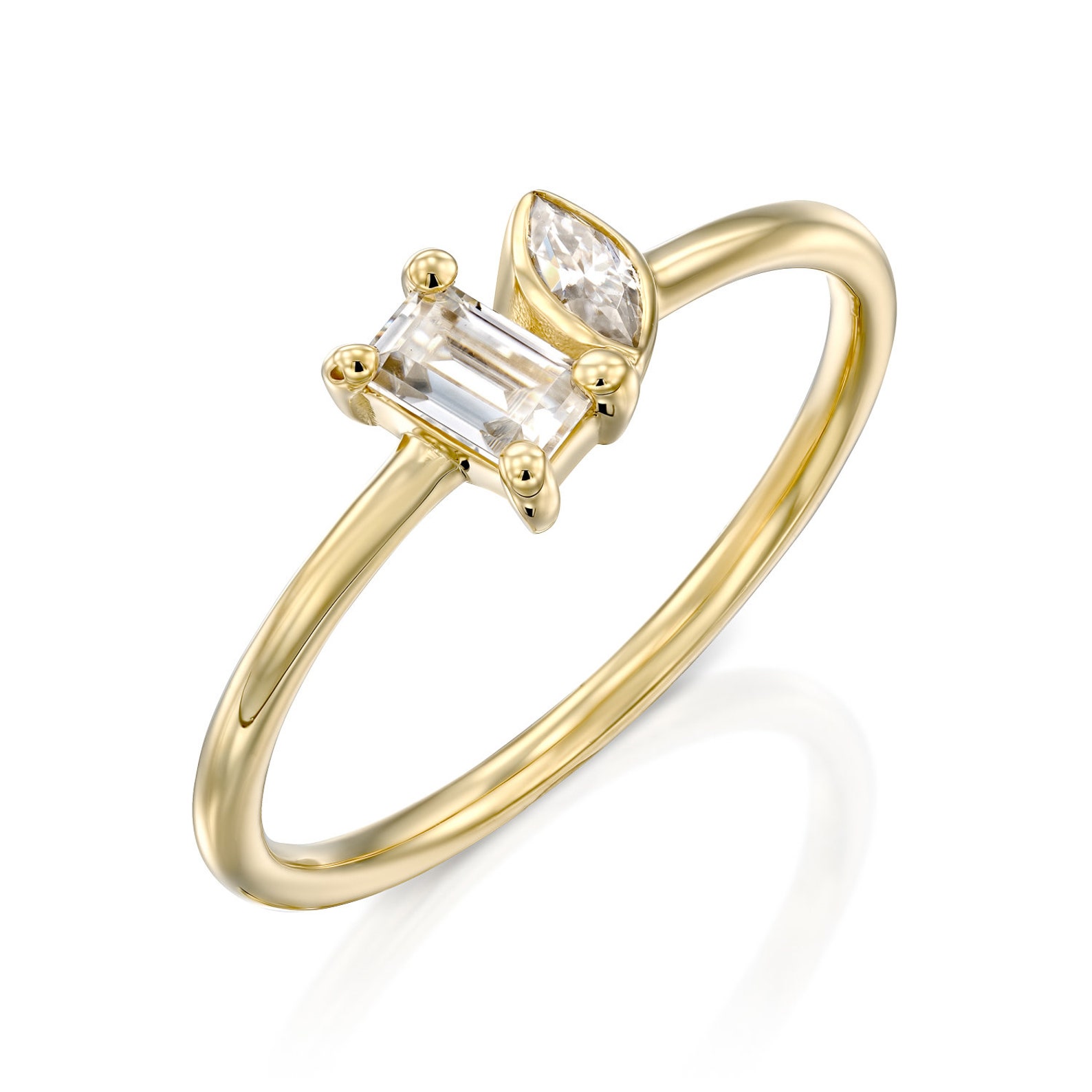 Double Stone Wedding Ring, Two Stone Promise Ring, Unique Moissanite ...