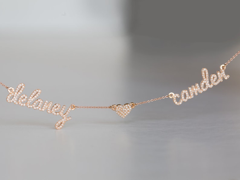 Custom Diamond Necklace 14k Names Necklace Diamond Name Etsy