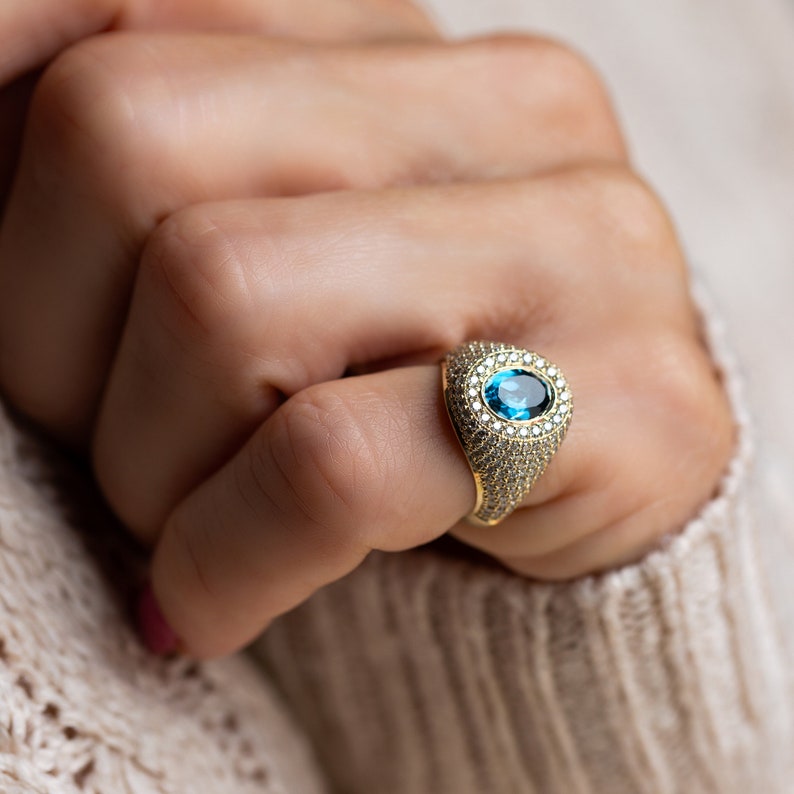 Personalized Birthstone Ring, Gemstone Signet Ring, Birthstone Signet ...