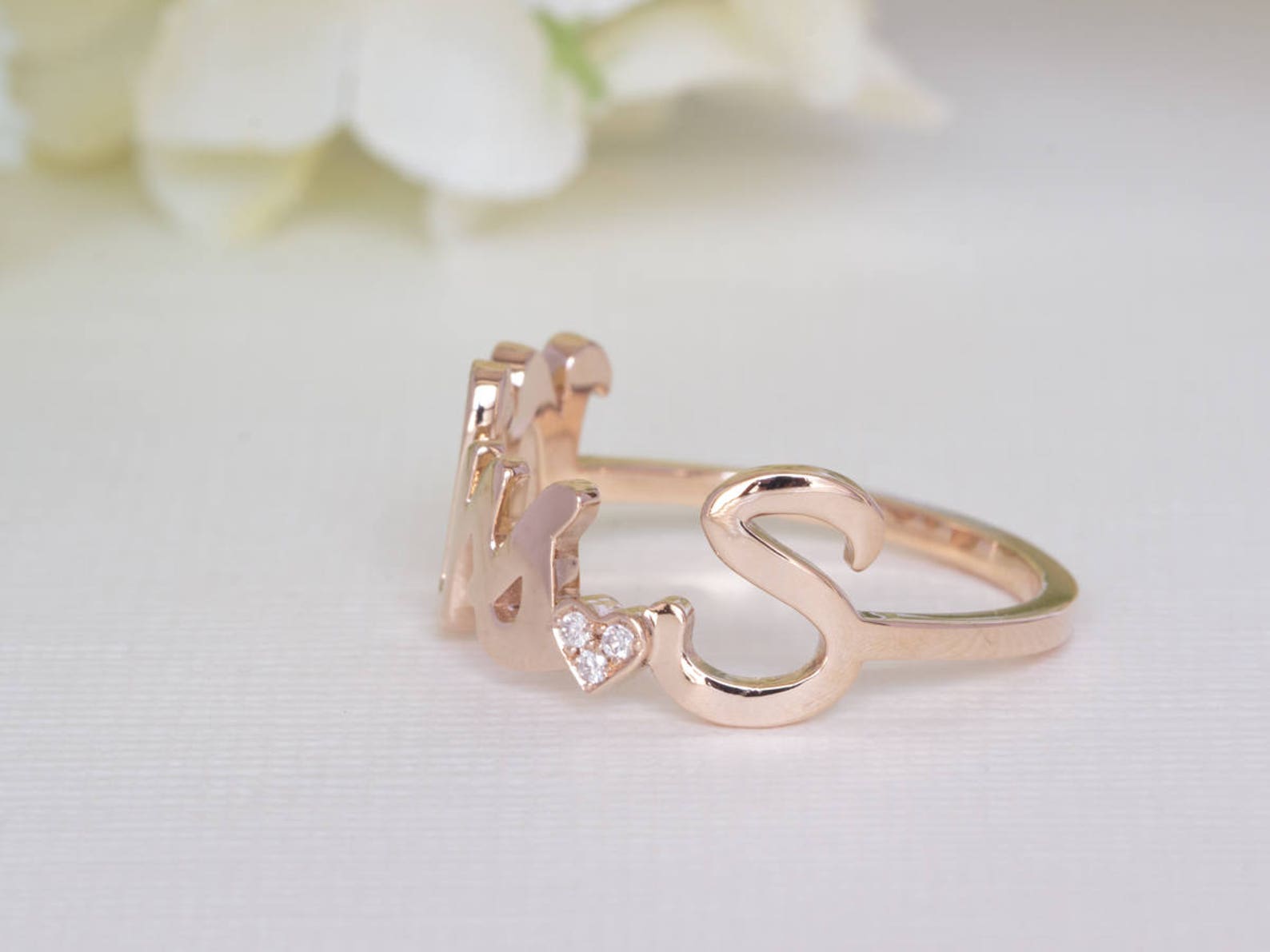 Initial Wedding Ring Mrs Ring 14K Initial Ring Anniversary | Etsy