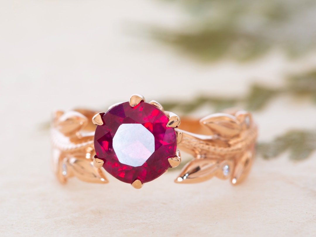 Ruby Engagement Ring, Red Wedding Ring, Ruby 14K Ring, Bohemian ...