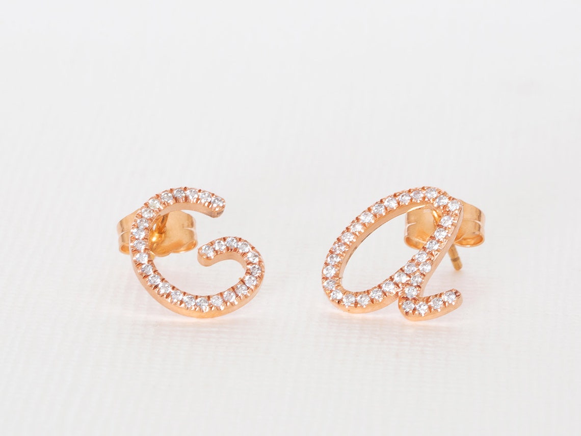 Initial Earrings Personalized Solid Gold Earrings Alphabet | Etsy