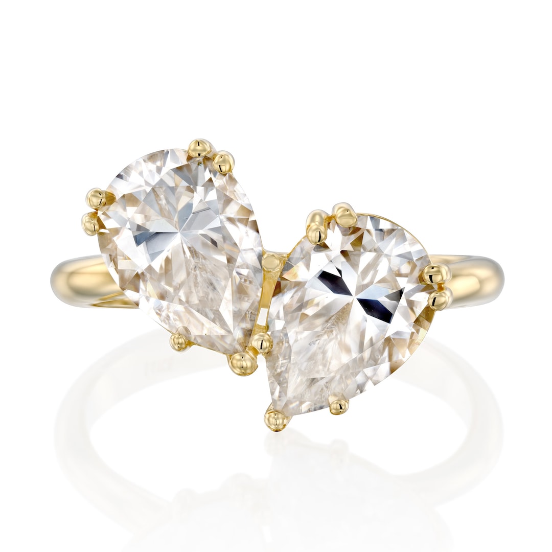 Multi Stone Engagement Ring, Two Stone Wedding Ring, Double Moissanite ...