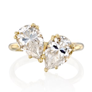 Multi Stone Engagement Ring, Two Stone Wedding Ring, Double Moissanite ...