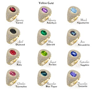 Personalized Birthstone Ring, Gemstone Signet Ring, Birthstone Signet Ring, Diamond Signet Ring ...