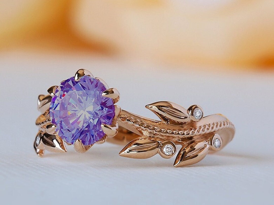 Purple Engagement Ring, Purple Wedding Ring, Purple Promise Ring, Solid ...