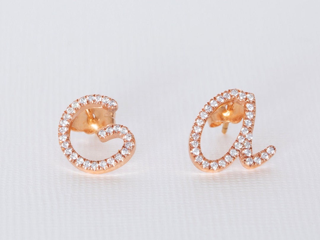 Initial Earrings Personalized Solid Gold Earrings Alphabet - Etsy