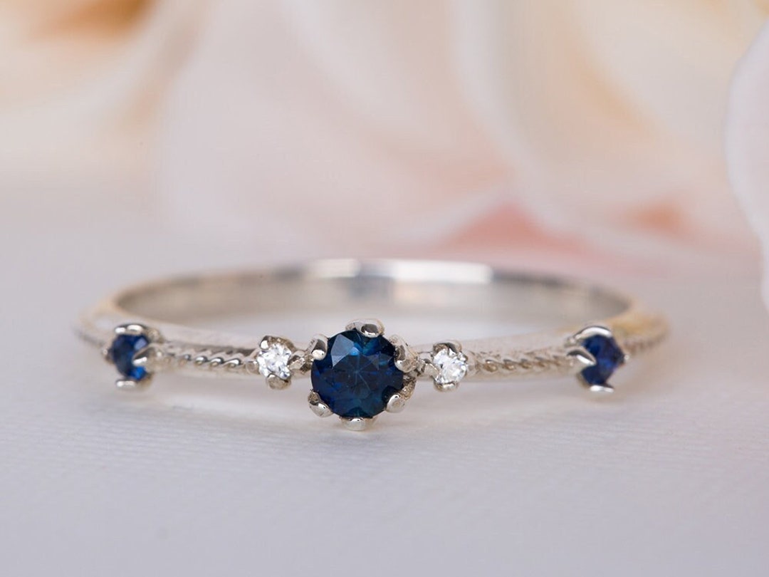 Blue Sapphire Ring, Blue 14k Ring, Blue Sapphire Wedding Ring, Blue ...
