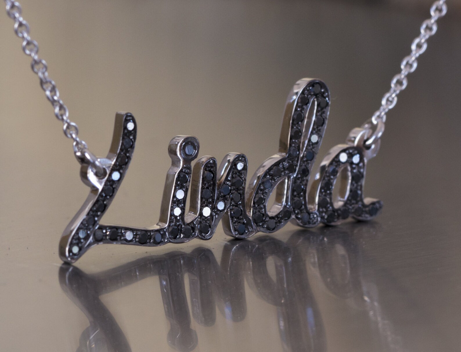 Black Diamond Necklace Diamond Name Necklace 14K Name - Etsy
