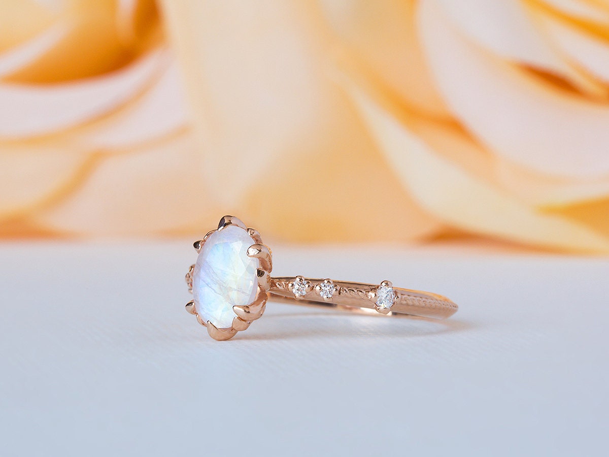 Moonstone Engagement Ring Moonstone Ring Gold Moonstone | Etsy