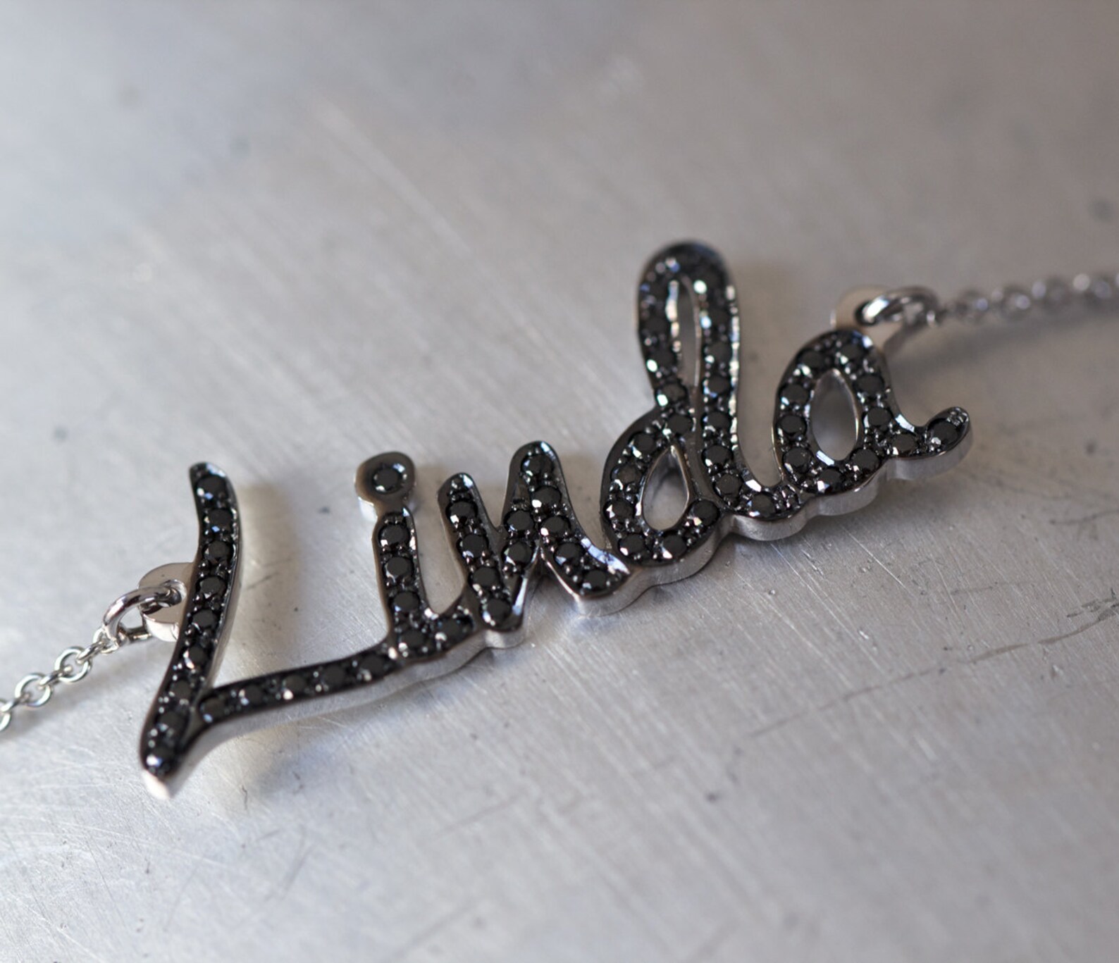 Black Diamond Necklace, Diamond Name Necklace, 14K Name Necklace, Solid ...