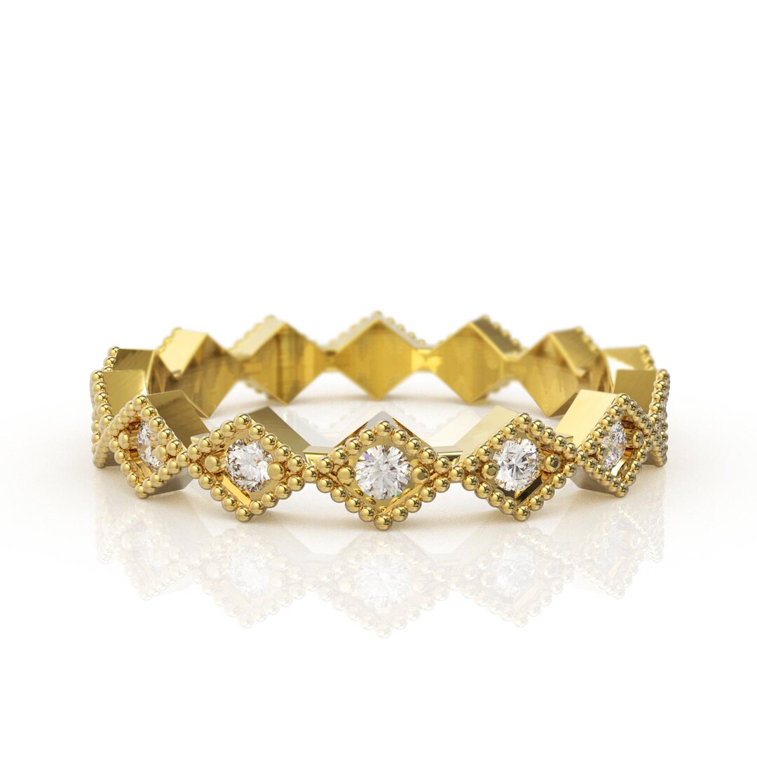 Unique Eternity Band, Art Deco Wedding Band, Rhombus Wedding Ring ...