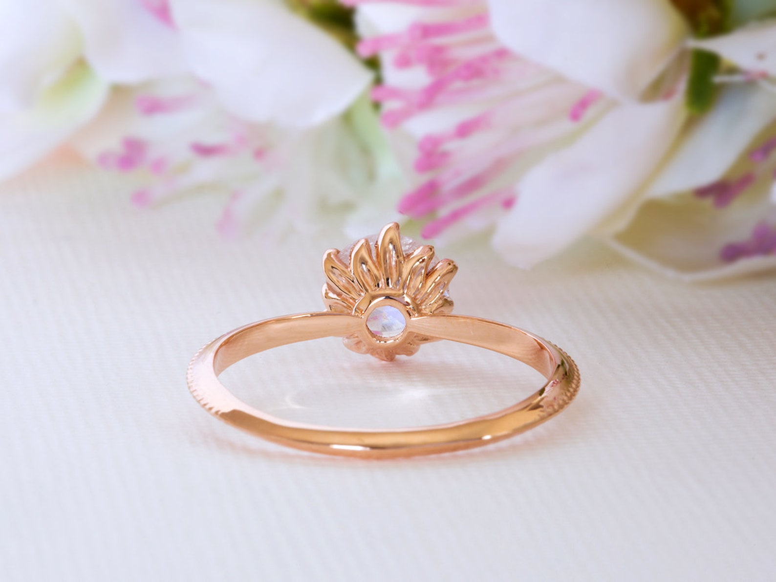 Gold Moonstone Ring, Moonstone Wedding Ring, Moonstone Bridal Ring, 14K ...
