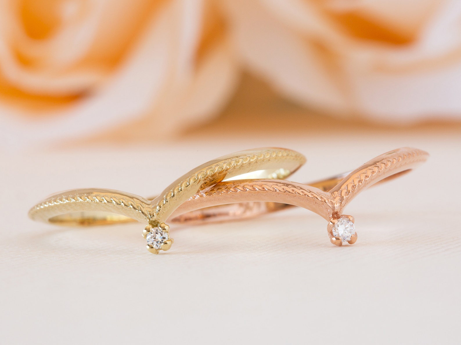 Curved Wedding Ring V Wedding Band Nesting Wedding Ring | Etsy