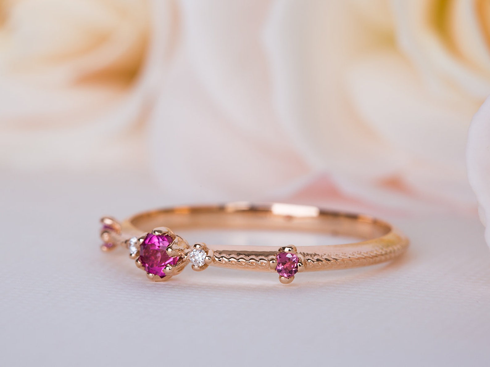 Pink Wedding Ring Pink Wedding Band Pink Sapphire Engagement | Etsy