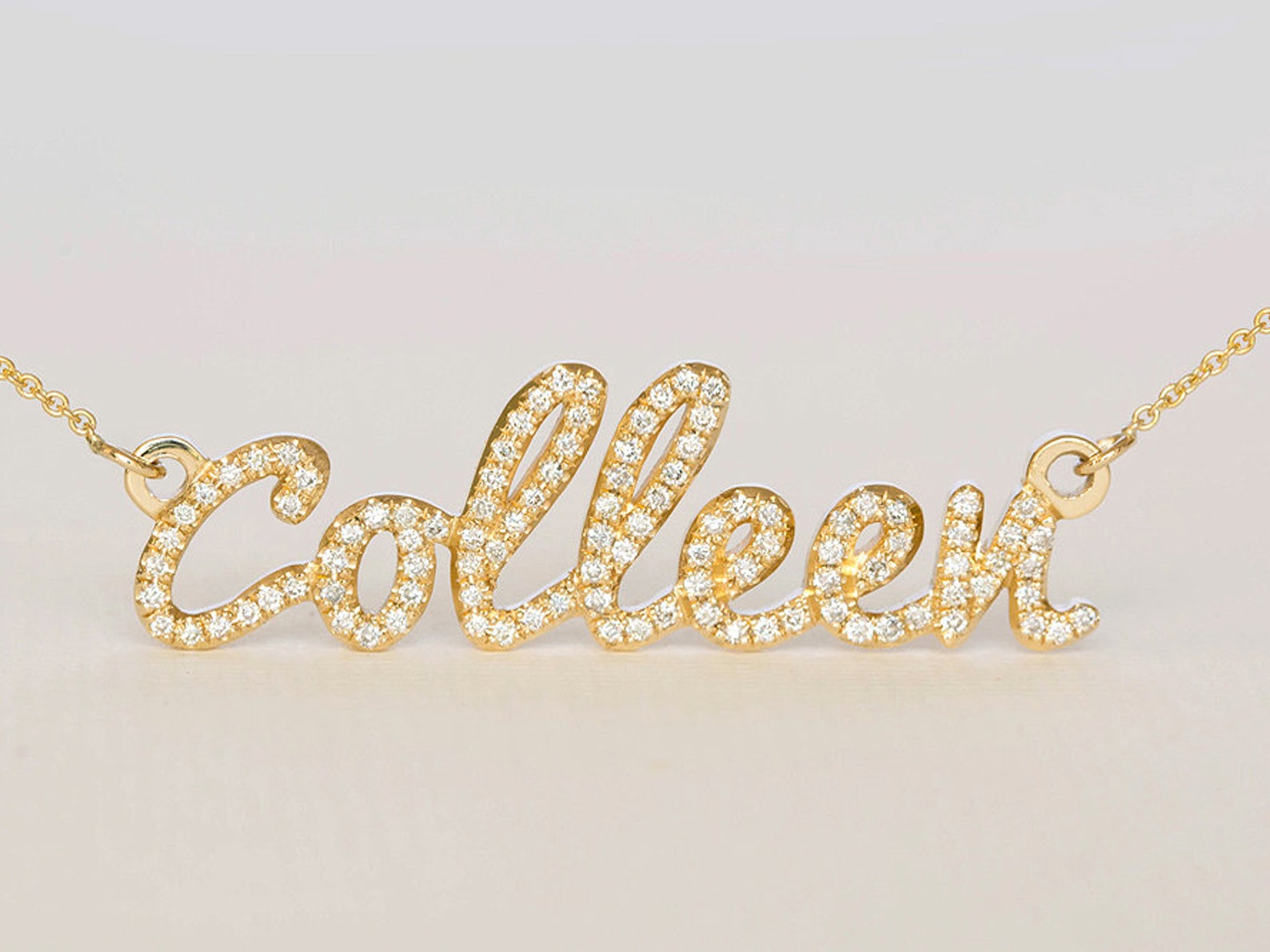 Diamond Name Necklace Personalized Diamond Necklace Solid | Etsy