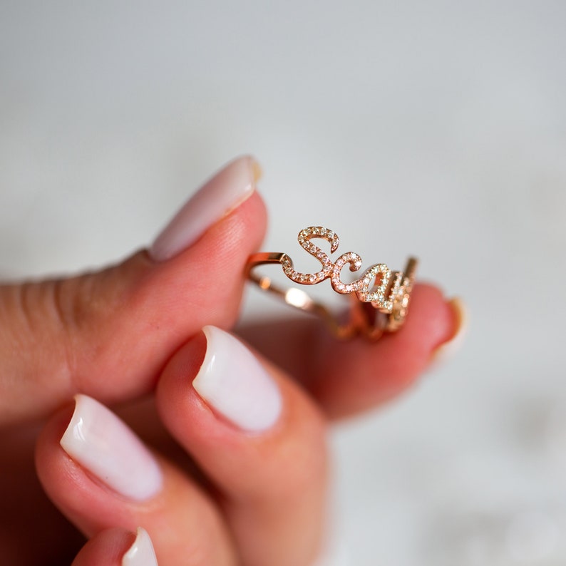 Custom Name Ring Personalized Diamond Ring Diamond Name | Etsy
