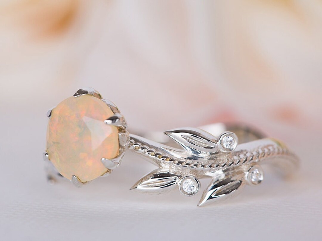 Flower Engagement Ring, Floral Leaves Engagement Ring, Branch ...