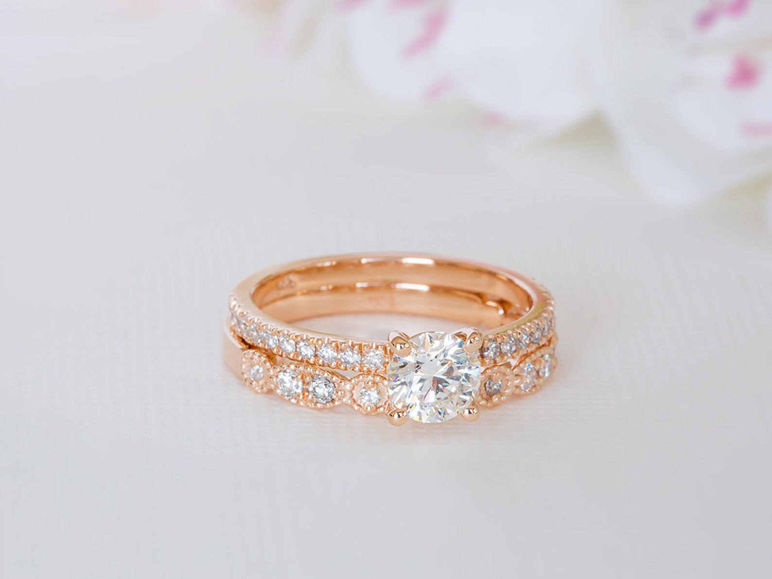 14K Rose Gold Engagement Set Rose Gold Engagement Ring Set - Etsy
