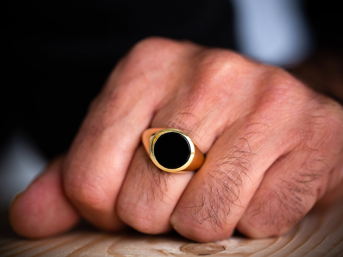 Black Signet Ring 14K Signet Ring Classic Men Ring Solid | Etsy