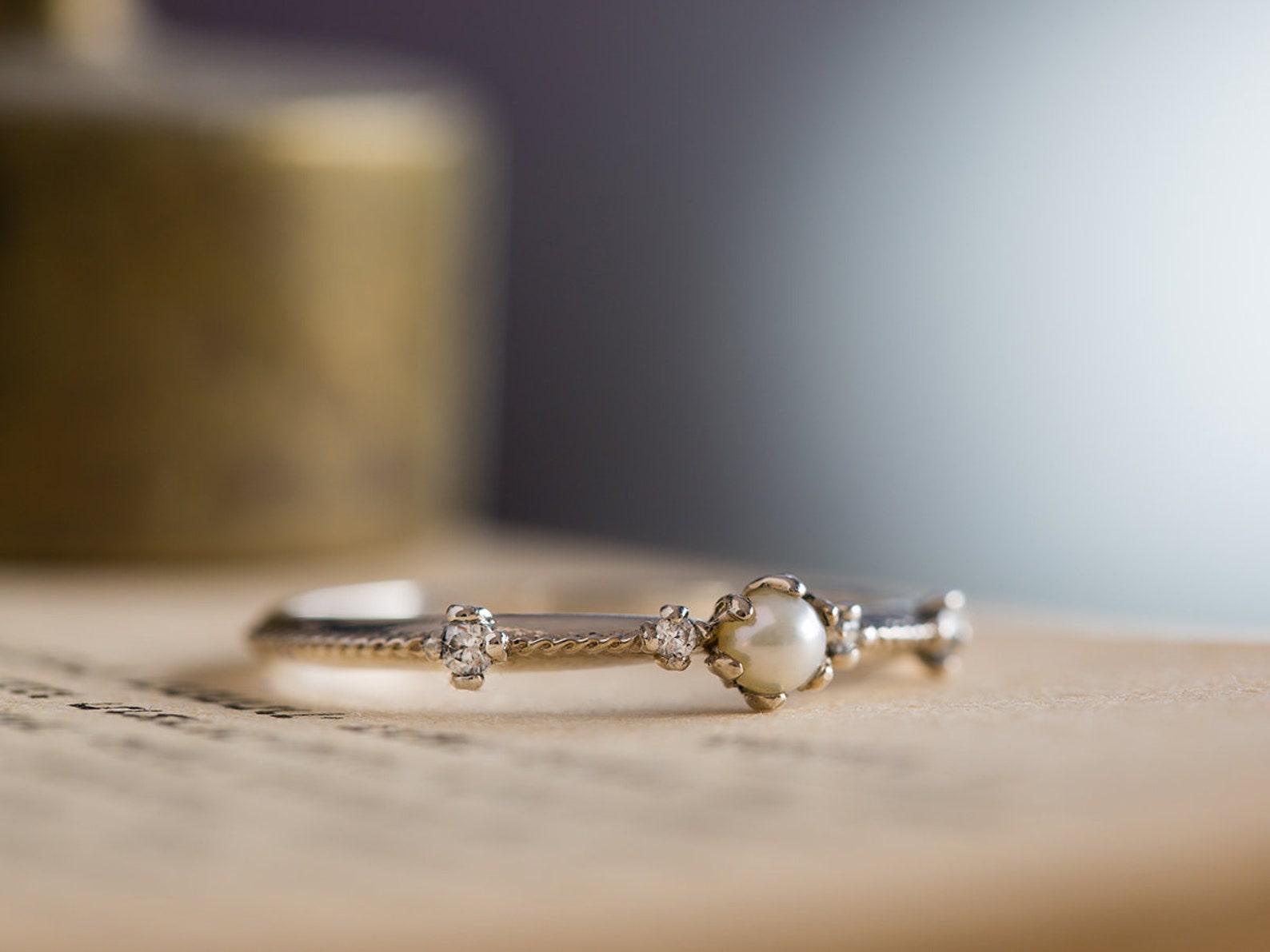 Boho Wedding Ring, Boho Wedding Band, Pearl Wedding Band, 14K Pearl ...