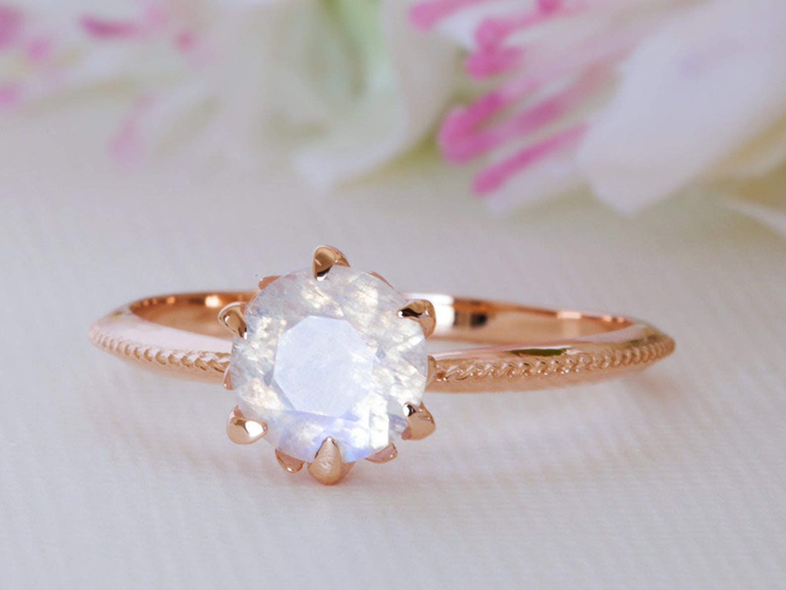 Gold Moonstone Ring, Moonstone Wedding Ring, Moonstone Bridal Ring, 14K ...