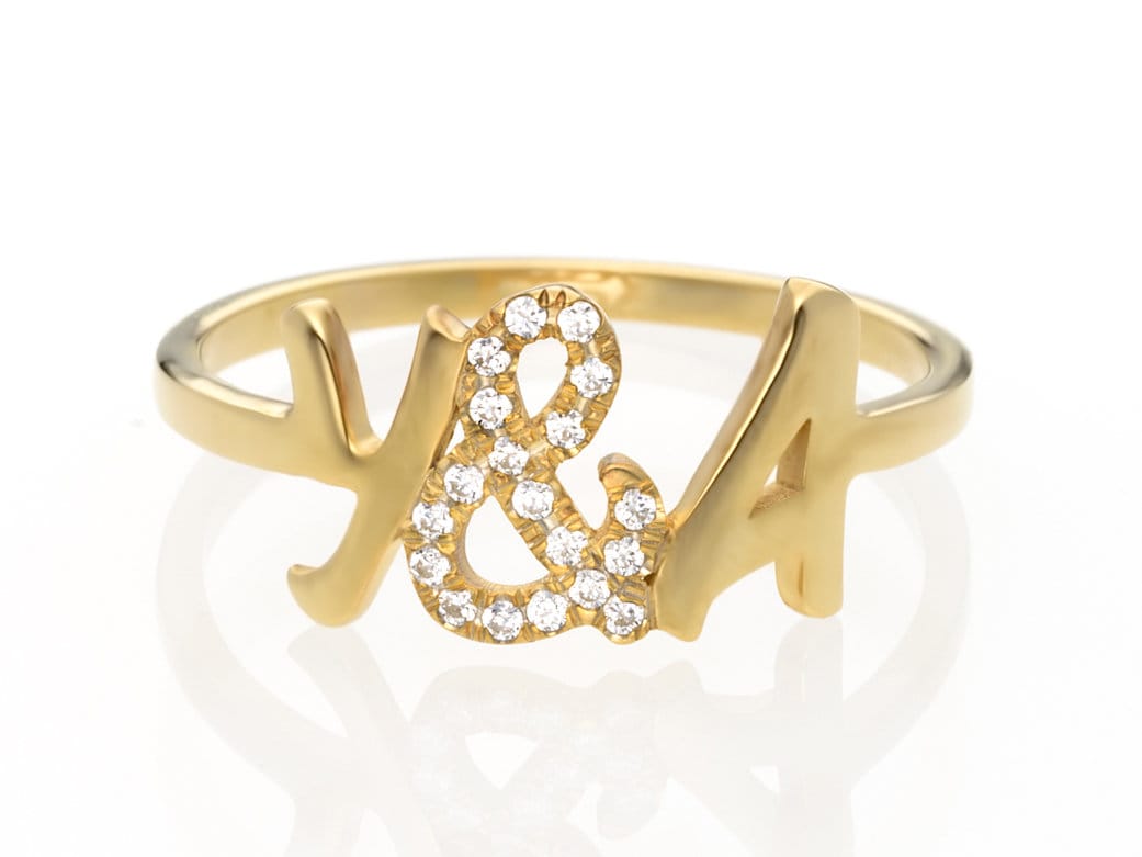 Diamond Initial Ring, Personalized Diamond Ring, Letter Ring, Gold ...
