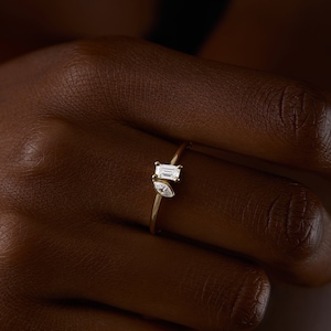Double Stone Wedding Ring, Two Stone Promise Ring, Unique Moissanite ...
