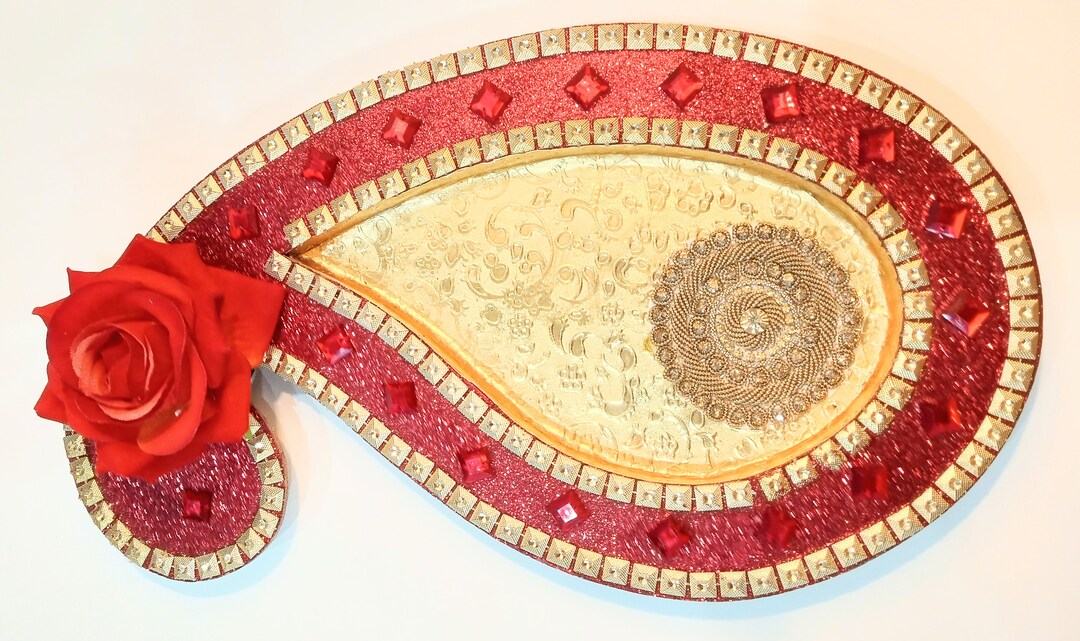 Rose Decorated Paisley Rasam Thaal Ring Plate Gift Mitai Plate Wedding ...