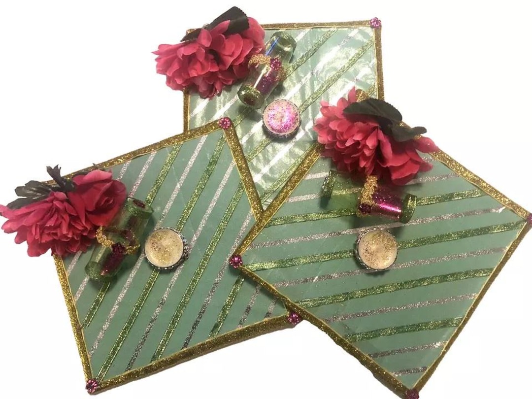 3 Dhol/ Dholki Decorated Rasam Plates Wedding Engagement Mehndi Haldi ...