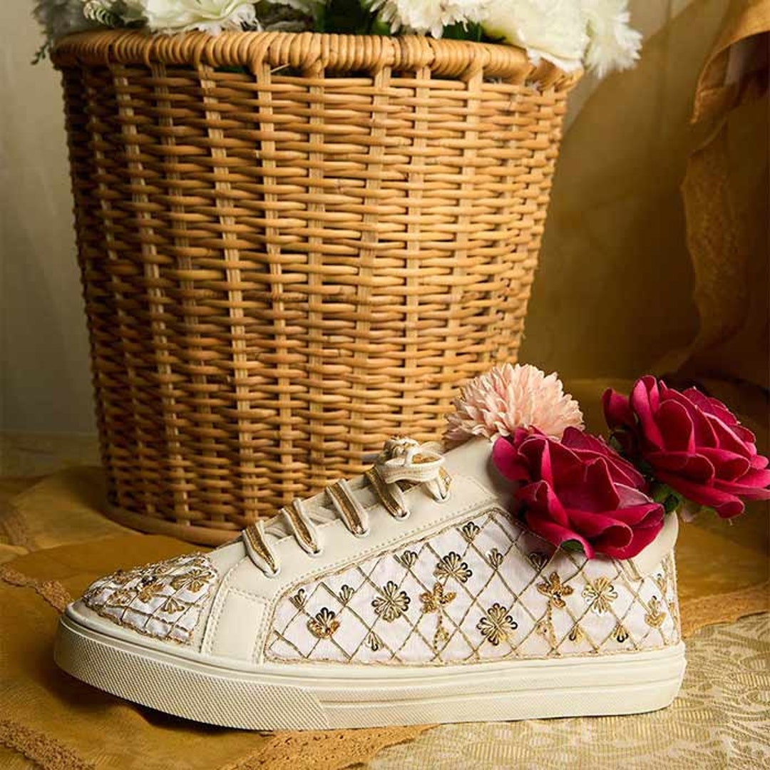 Wedding Bridal Sneaker Shoes for the Bride Heavily Embroidered Low Top ...