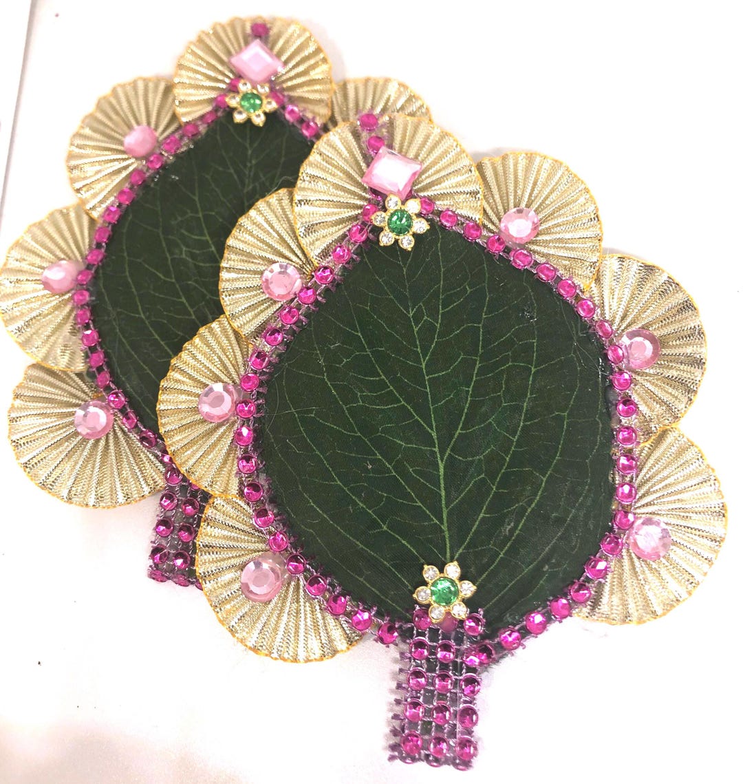 2 PIECE Gotta Pink and Green Mehndi Rasam Leaf Maiyon Haldi Uptan ...