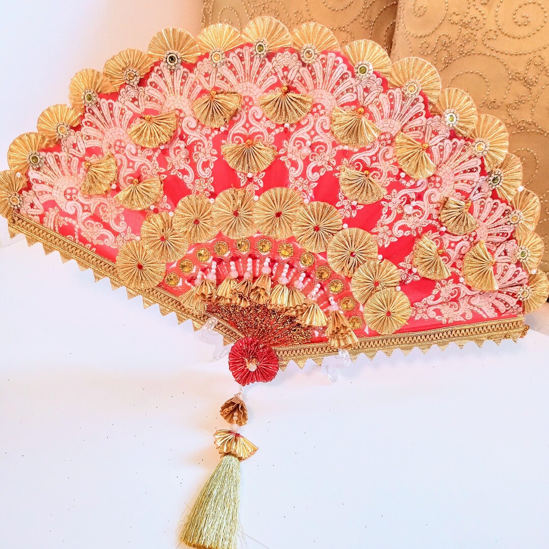 Hand Embroidery Jewelled Gotta Red Bridal Fan African Bride Dulhan ...