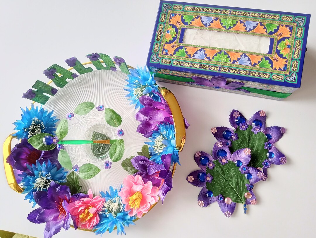 6 Piece Set Haldi Mehndi Plate Rasam Thaal Pop Colours Pink Purple Blue ...