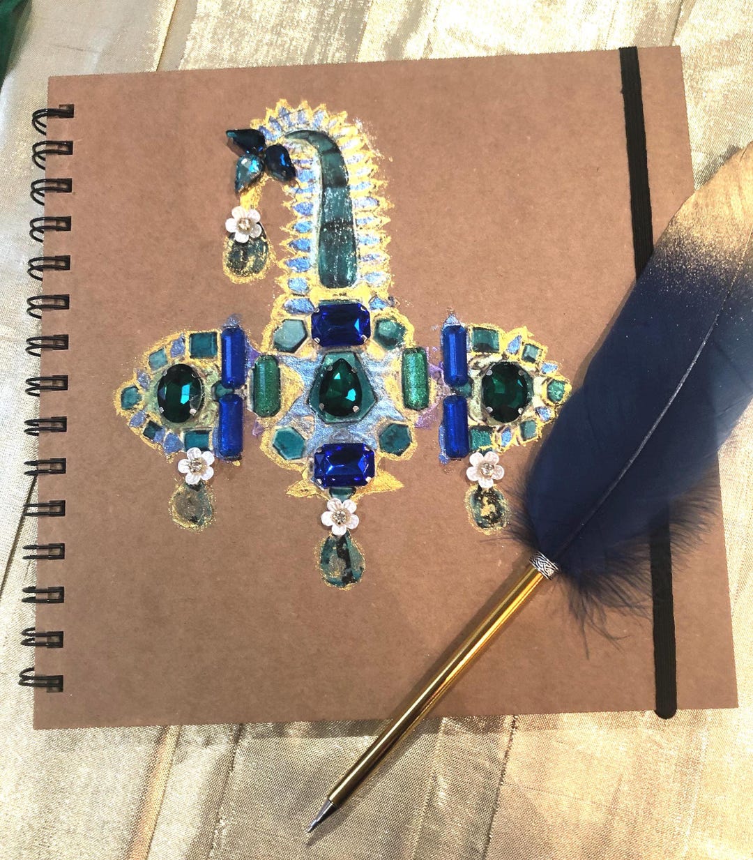 Jewel Mughal Inspired Hand Painted Journal Notebook Jewelled Indian ...