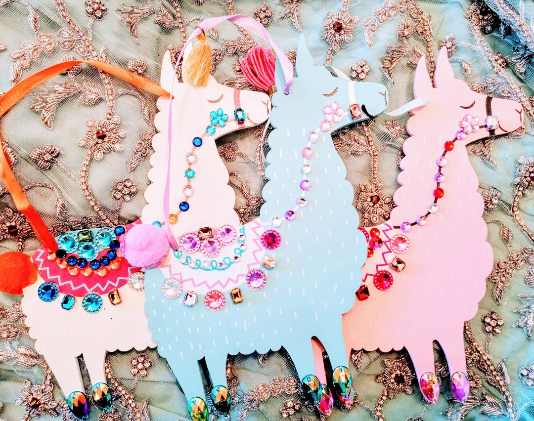 Llama Wood Cute Birthday Nursery Home Decor Powder Blue and Pastel ...