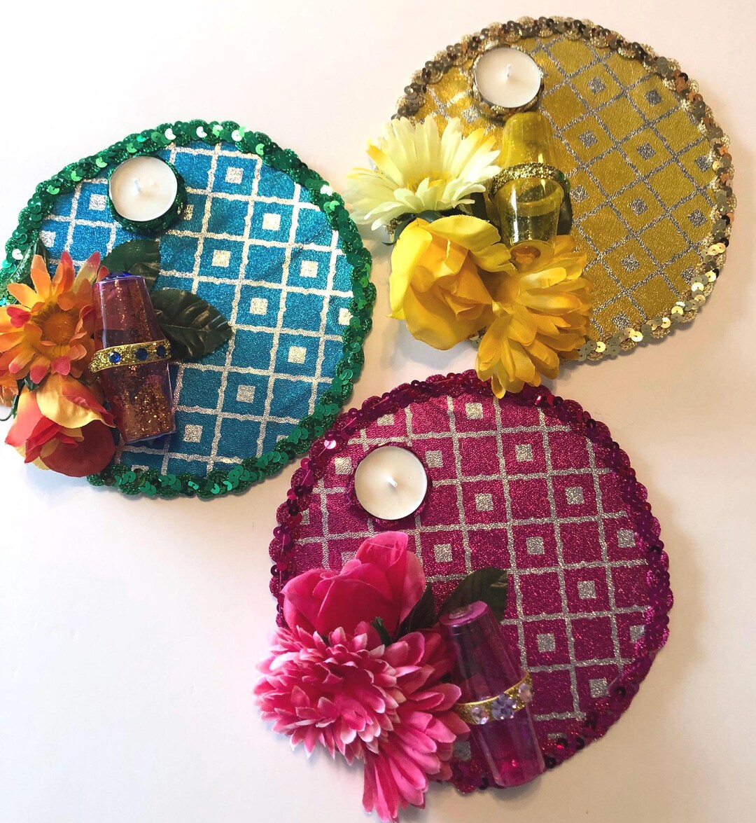 3 Dhol/ Dholki Decorated Rasam Plates Wedding Engagement Mehndi Haldi ...