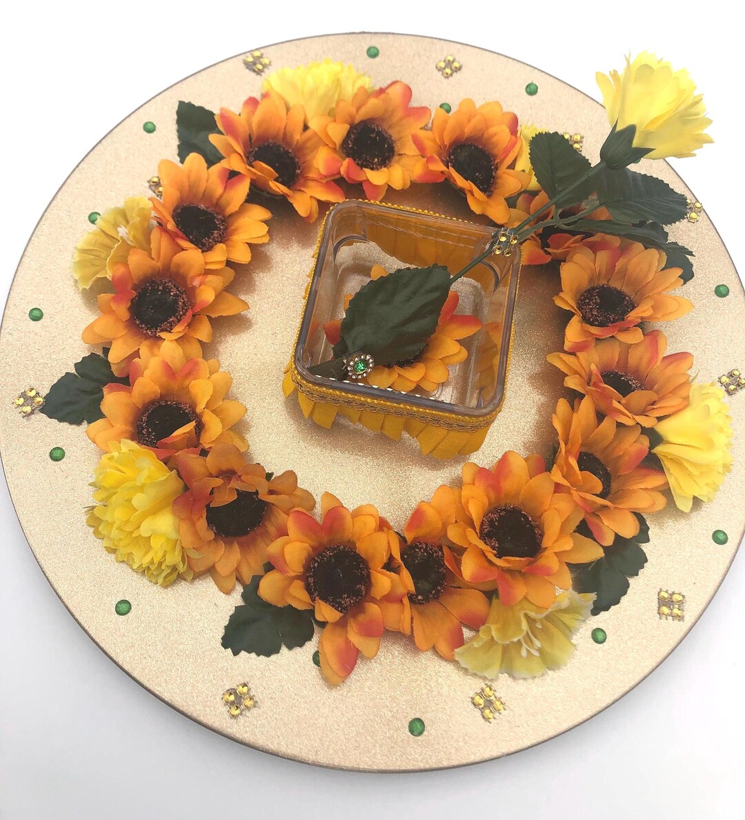 Decorative Handmade 3 Piece Mehndi Plate Rasam Thaal Yellow and Saffron ...