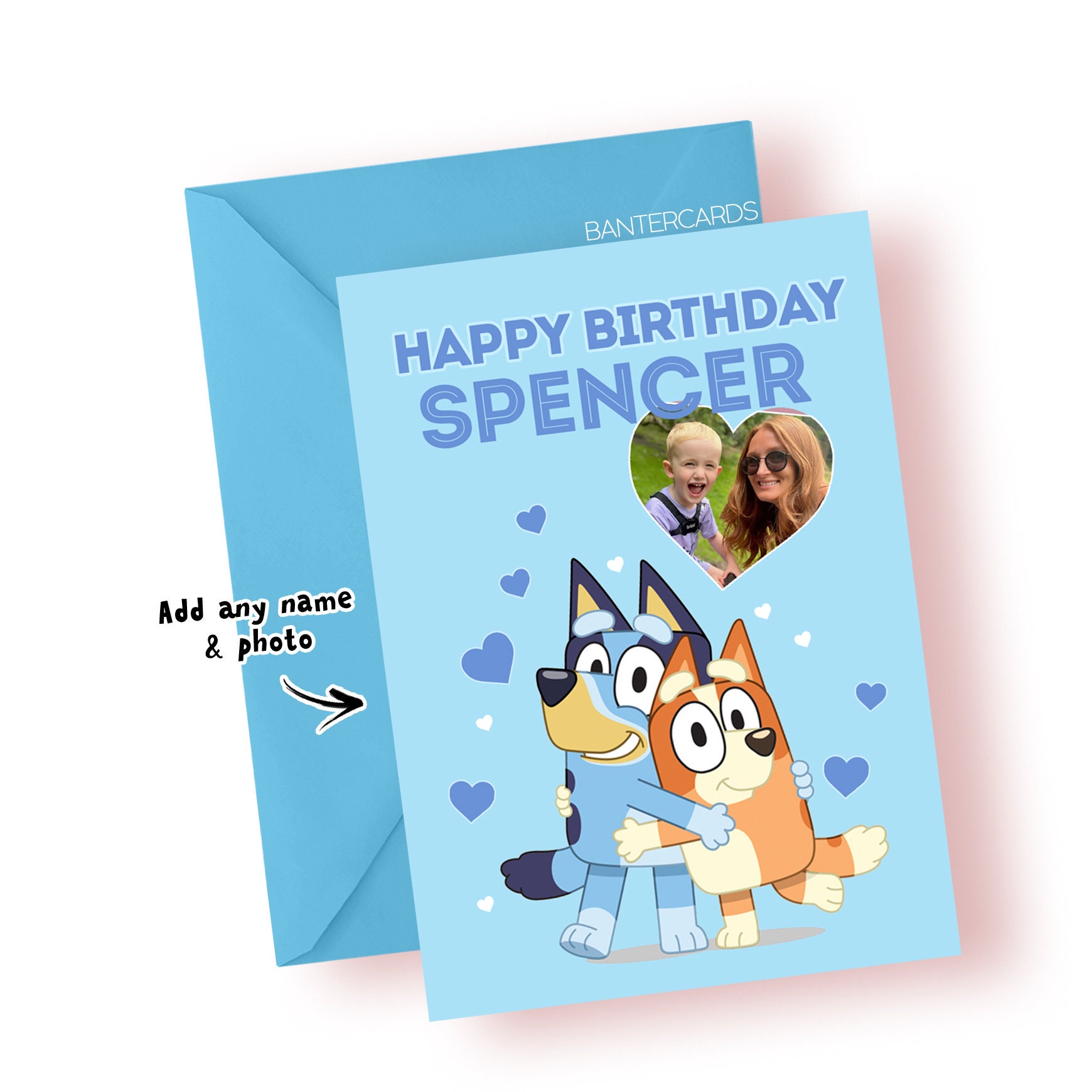 Happy Birthday Name and Photo Bluey, Bluey Gifts,make Your Own Card ...