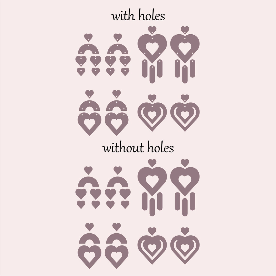 Heart Drop Earrings SVG File Hearts Digital Template Dangle - Etsy