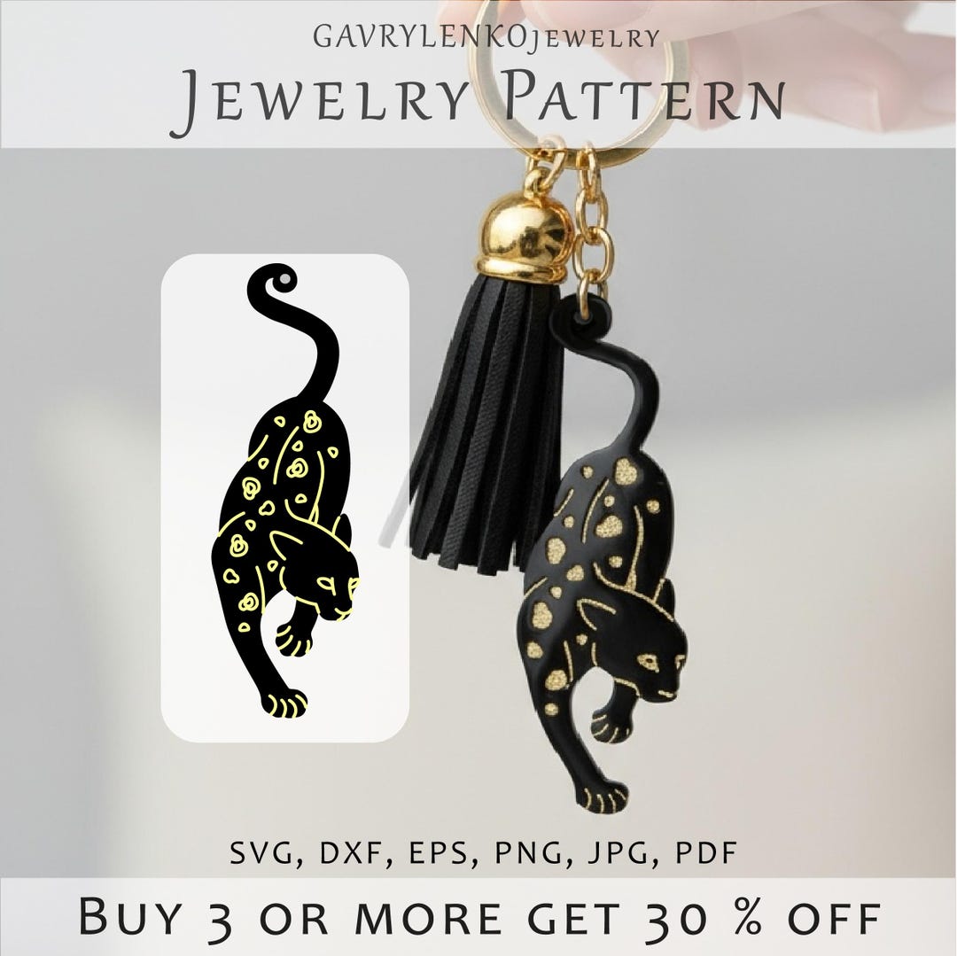 Panther Charm SVG, Tropical Bag Charm Pattern, Panther Laser Template ...