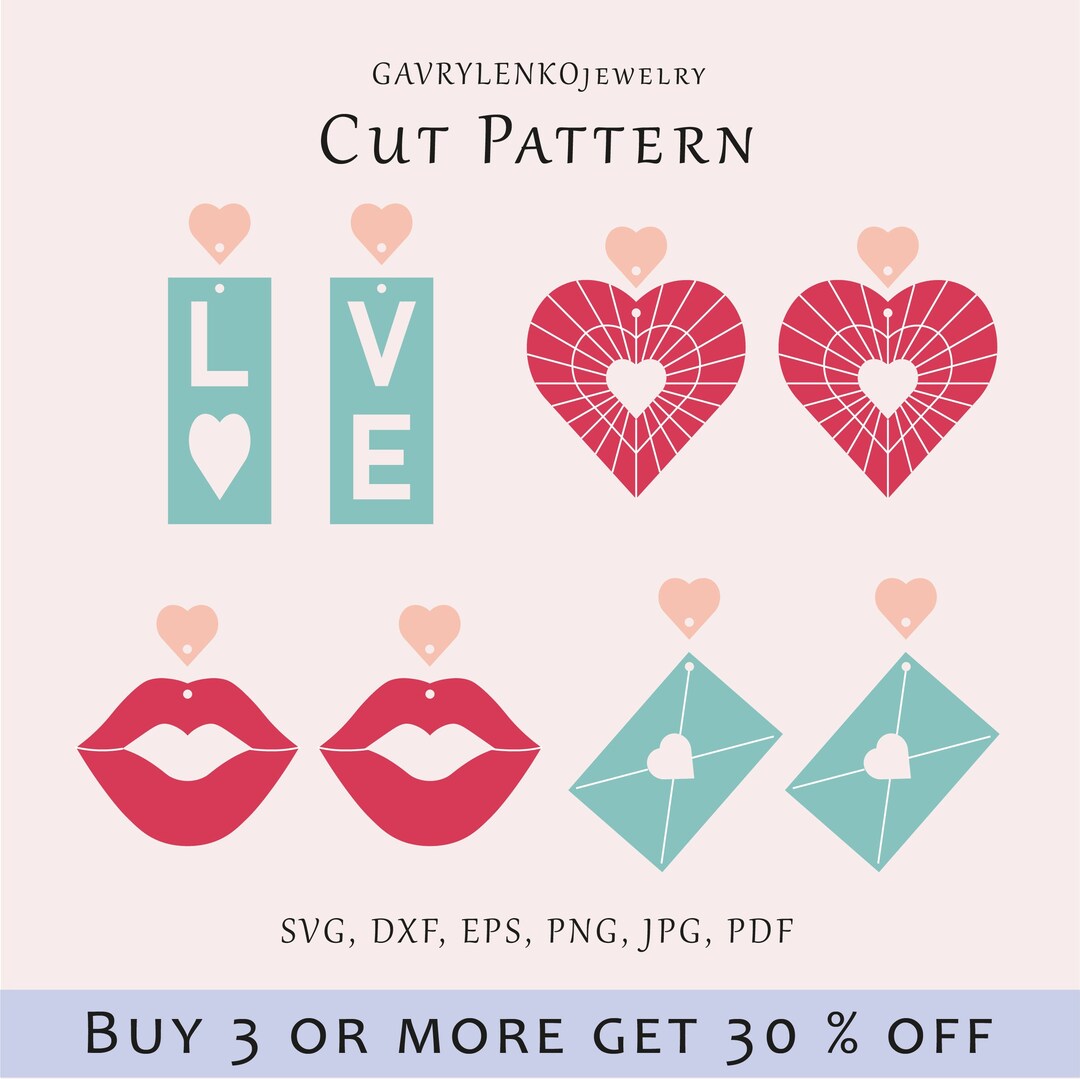 Valentine's Day Earrings SVG, Hearts Digital Template, Love Envelope ...