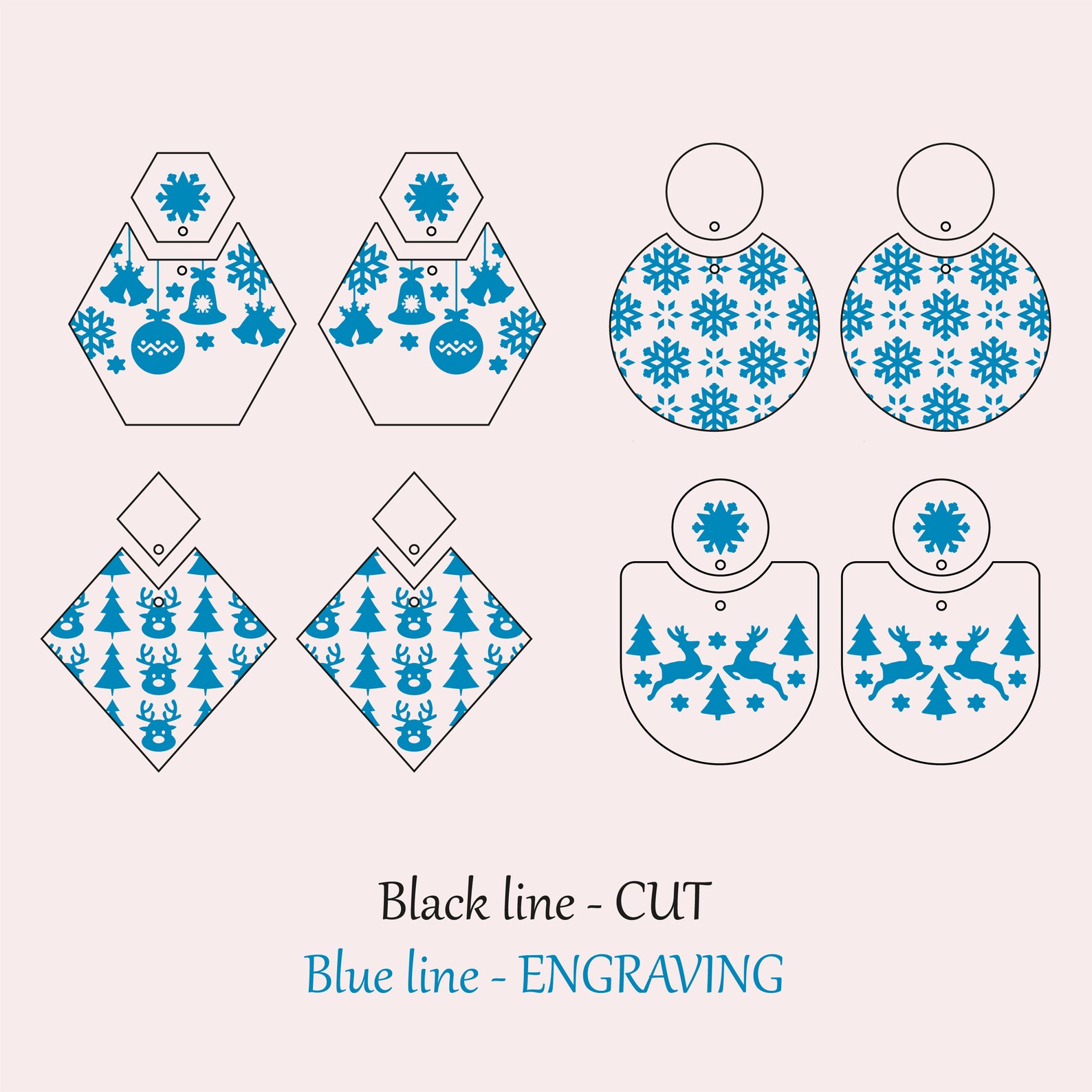 Christmas Engraving Earrings SVG, Christmas Earrings Pattern, Reindeer ...
