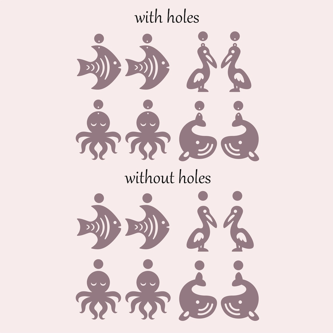 Sea Earrings SVG File Whale Dangles Template Octopus Pelican - Etsy