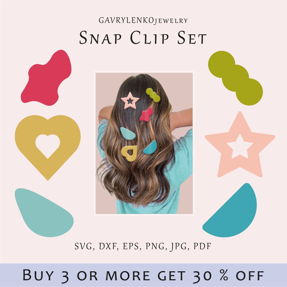 Hair Snap Clips SVG File Abstract Digital Template Heart - Etsy