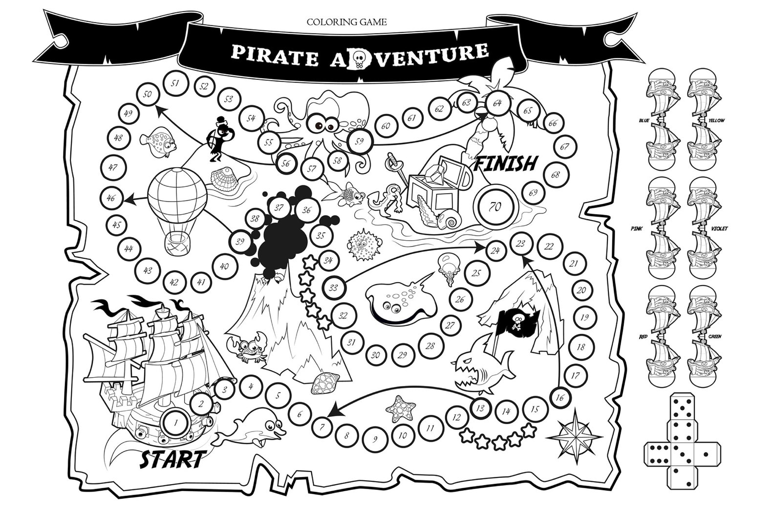 Coloring Board Game, Pirate Adventure, Printable Fun Story, DIY ...