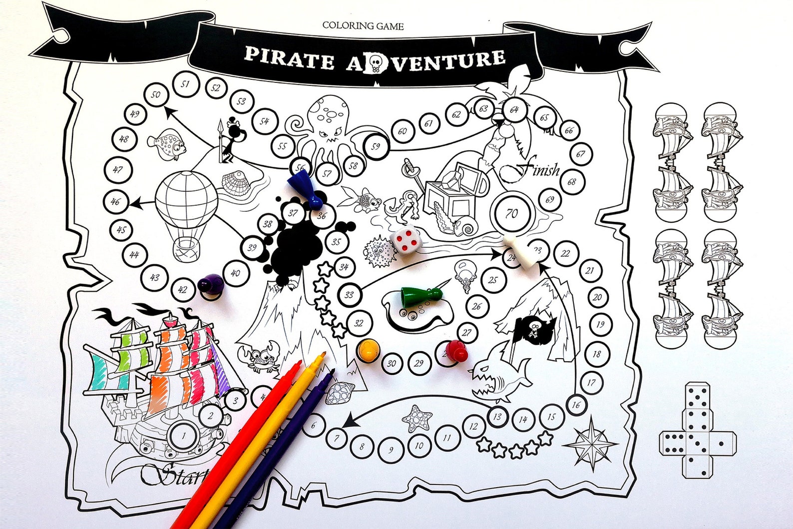 Coloring Board Game, Pirate Adventure, Printable Fun Story, DIY ...
