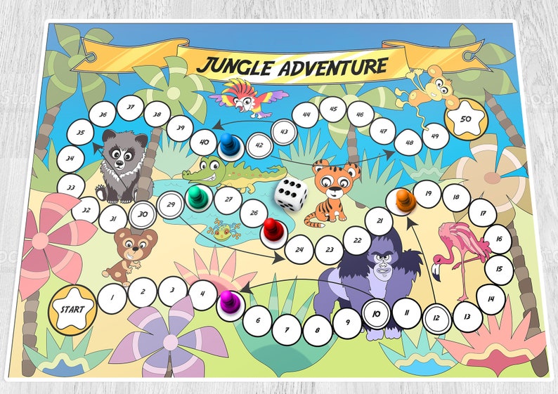 Board Game: Jungle Adventure| Printable Game, Coloring Page, DIY ...