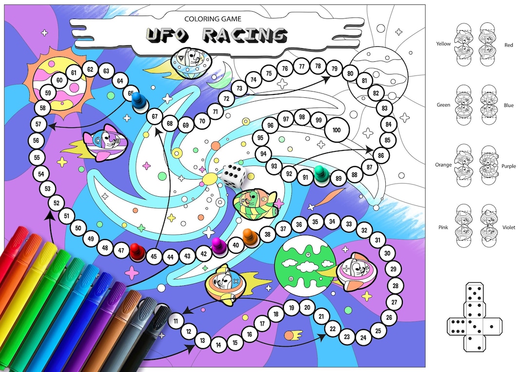 Coloring Game: UFO Racing| Board Game| Printable Game, Coloring Page ...