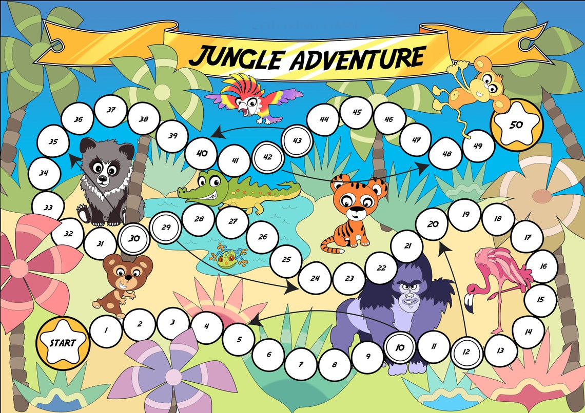 Board Game: Jungle Adventure| Printable Game, Coloring Page, DIY ...